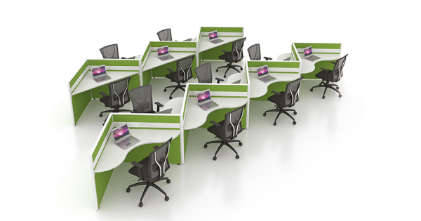 Zig Zag Cluster of 12 Workstations with Fabric Partitions | Mynd Furniture